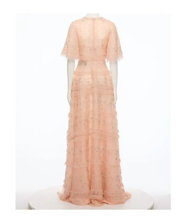 Valentino Garavani Round Neck Short Sleeve Lace Dress