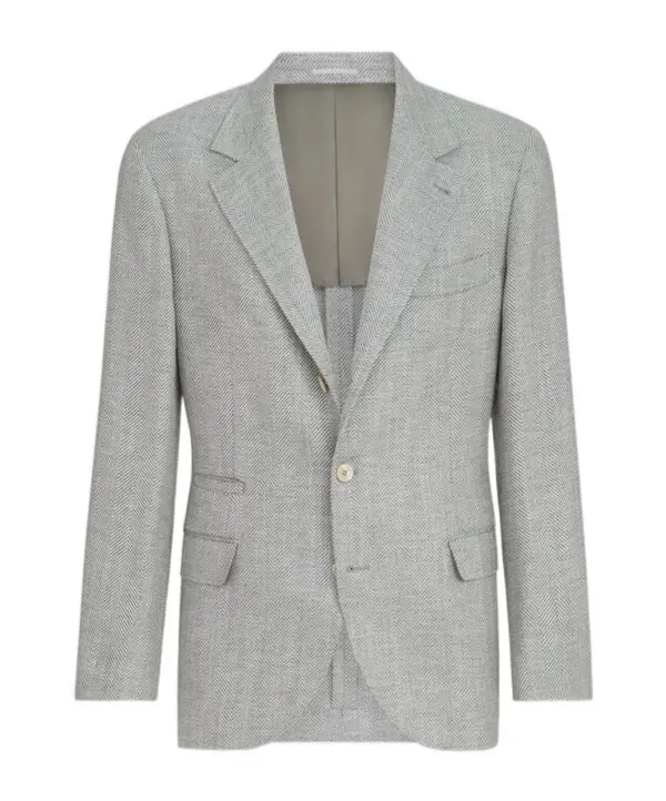 Brunello Cucinelli Wool, Alpaca And Silk Chevron Deconstructed Blazer