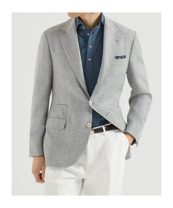 Brunello Cucinelli Wool, Alpaca And Silk Chevron Deconstructed Blazer