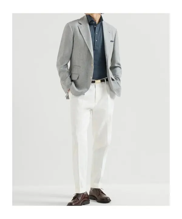Brunello Cucinelli Wool, Alpaca And Silk Chevron Deconstructed Blazer