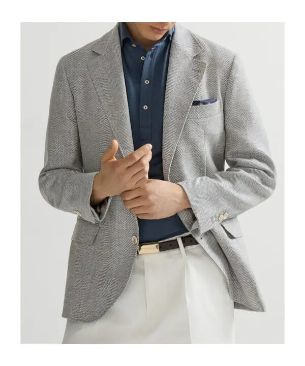 Brunello Cucinelli Wool, Alpaca And Silk Chevron Deconstructed Blazer