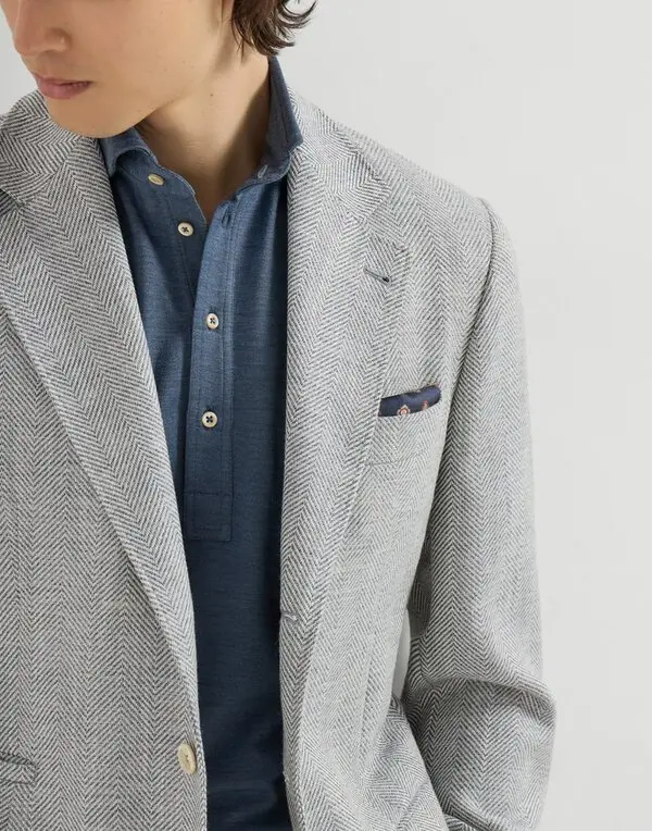 Brunello Cucinelli Wool, Alpaca And Silk Chevron Deconstructed Blazer
