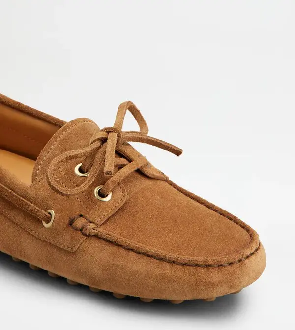 TOD'S Gommino Suede Loafers With Loop Laces - Brown