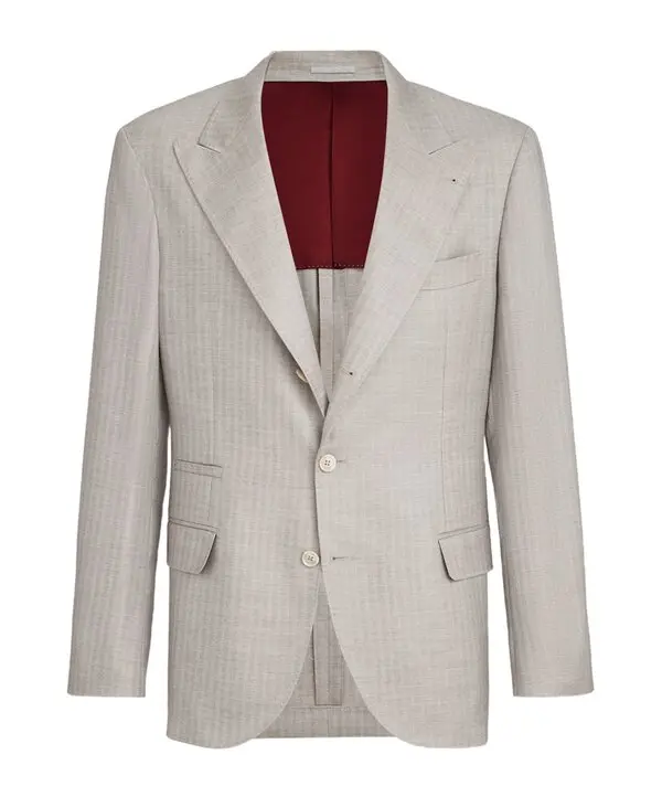 Brunello Cucinelli Cashmere And Silk Chevron Deconstructed Blazer With Peak Lapels