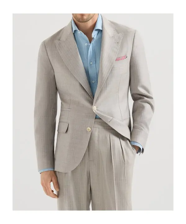 Brunello Cucinelli Cashmere And Silk Chevron Deconstructed Blazer With Peak Lapels