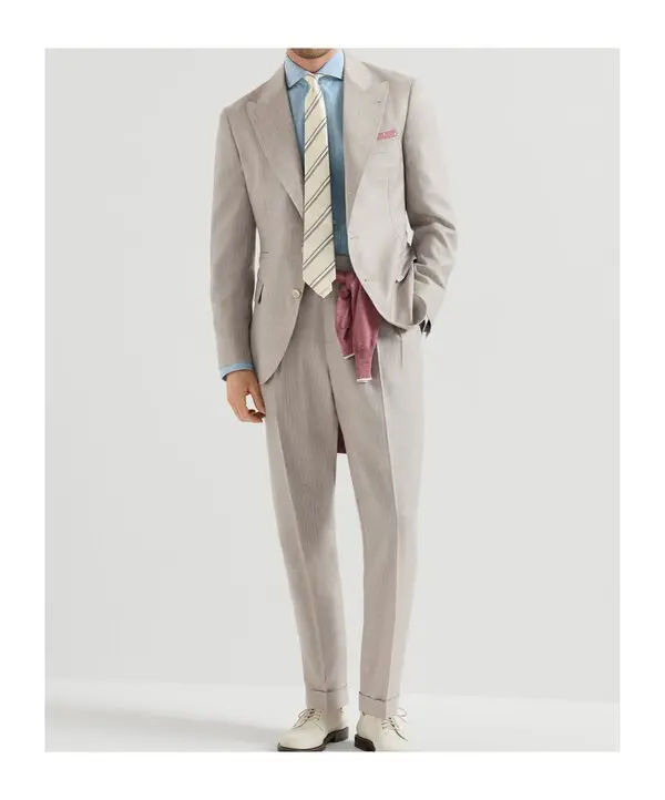 Brunello Cucinelli Cashmere And Silk Chevron Deconstructed Blazer With Peak Lapels
