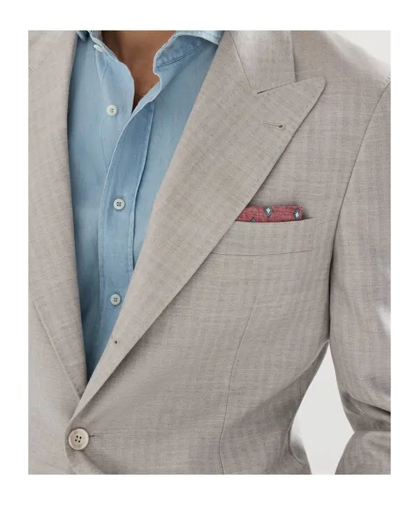 Brunello Cucinelli Cashmere And Silk Chevron Deconstructed Blazer With Peak Lapels