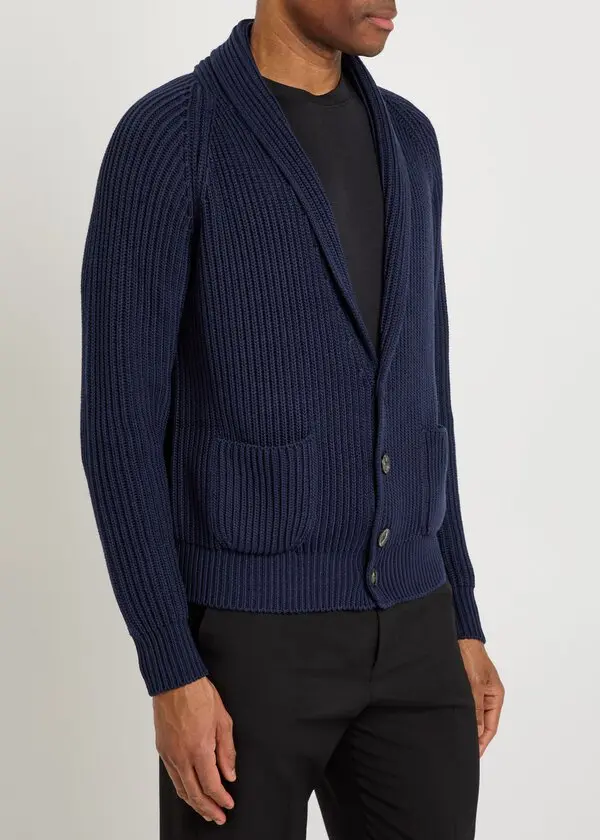 TOM FORD Shawl-collar Ribbed Cotton And Silk-blend Cardigan