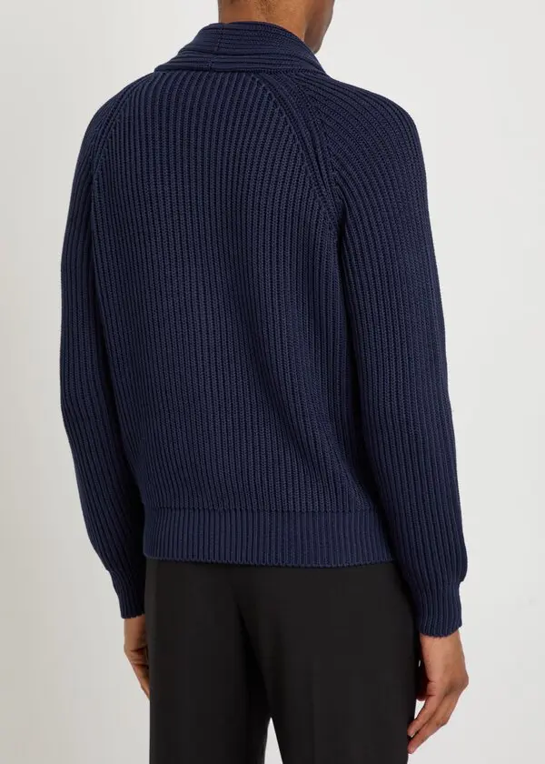 TOM FORD Shawl-collar Ribbed Cotton And Silk-blend Cardigan