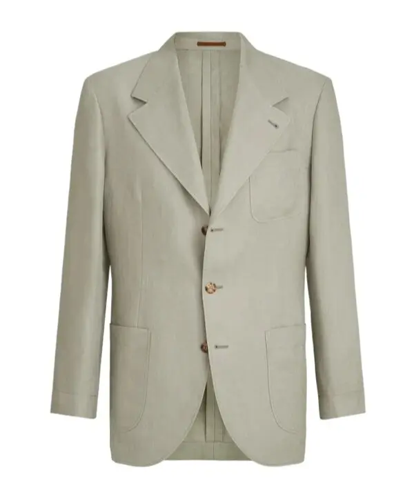 Brunello Cucinelli Linen Micro Chevron Unlined Blazer
