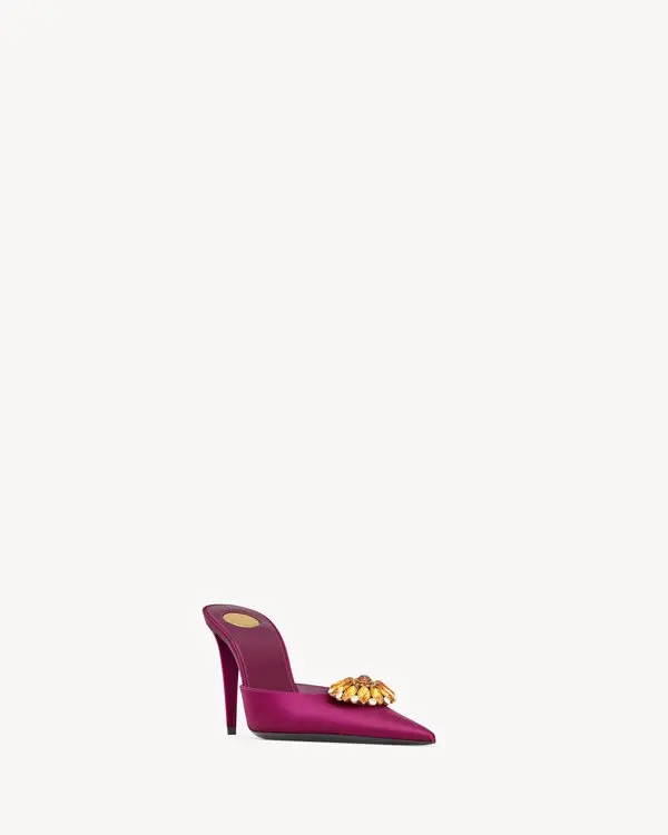 Saint Laurent Cosmo Mules In Satin Crepe And Crystals - Crushed Plum