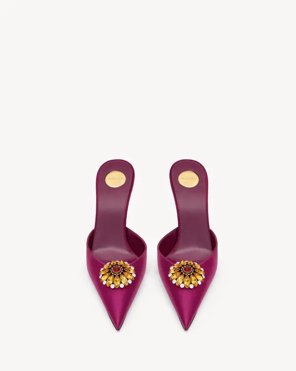 Saint Laurent Cosmo Mules In Satin Crepe And Crystals - Crushed Plum
