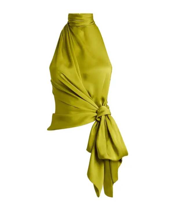 Balmain Draped Silk Charmeuse Top With Open Back