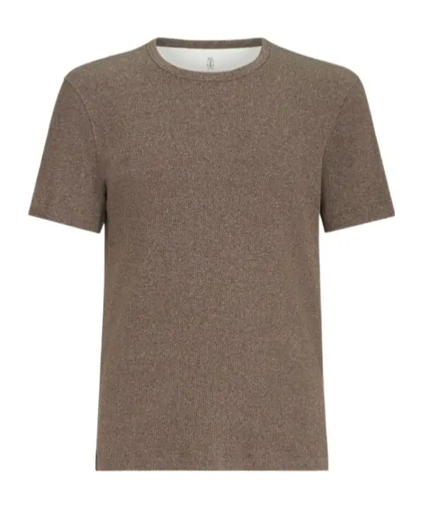 Brunello Cucinelli Denim-effect Ribbed Cotton Jersey Crew Neck T-shirt
