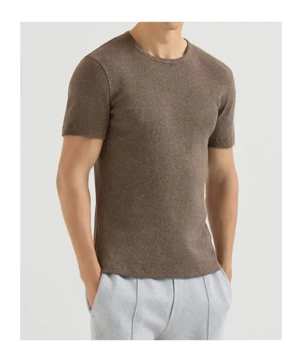 Brunello Cucinelli Denim-effect Ribbed Cotton Jersey Crew Neck T-shirt