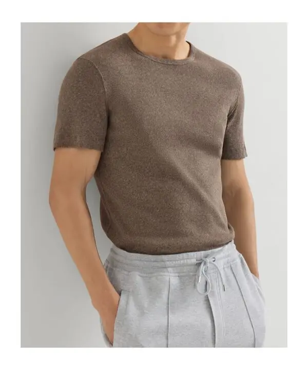 Brunello Cucinelli Denim-effect Ribbed Cotton Jersey Crew Neck T-shirt
