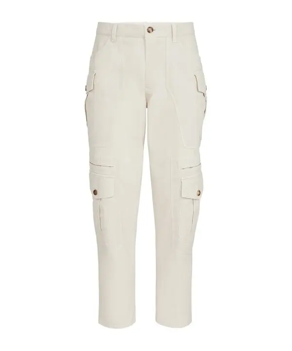 Brunello Cucinelli Peached Cotton Gabardine Cargo Trousers - White