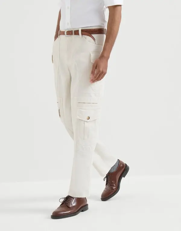 Brunello Cucinelli Peached Cotton Gabardine Cargo Trousers