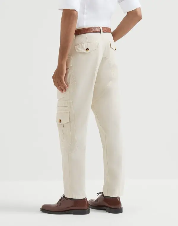 Brunello Cucinelli Peached Cotton Gabardine Cargo Trousers