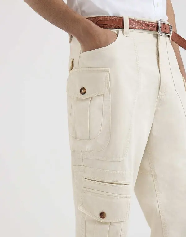 Brunello Cucinelli Peached Cotton Gabardine Cargo Trousers