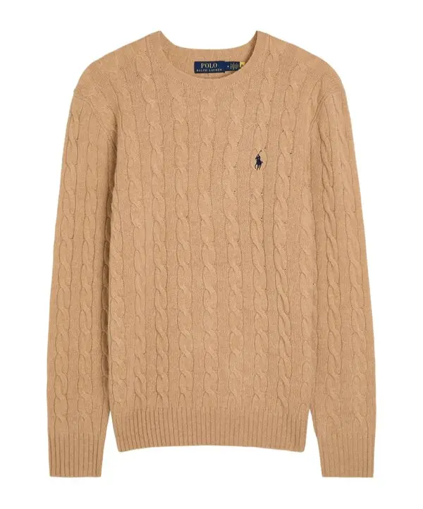 Polo Ralph Lauren Cable Knit Wool-cashmere Blend Sweater With Logo