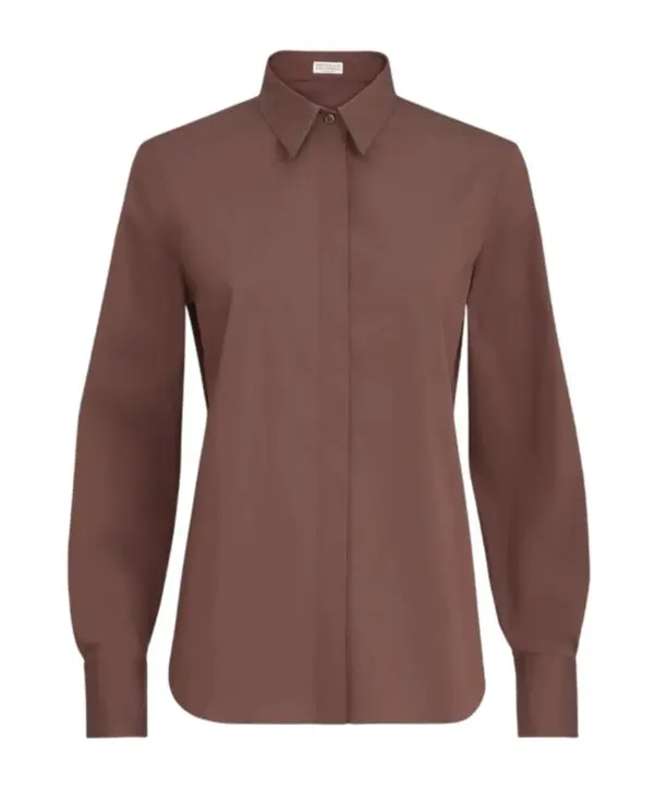 Brunello Cucinelli Stretch Cotton Poplin Shirt With Shiny Collar