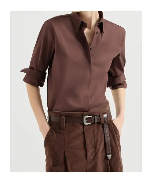 Brunello Cucinelli Stretch Cotton Poplin Shirt With Shiny Collar
