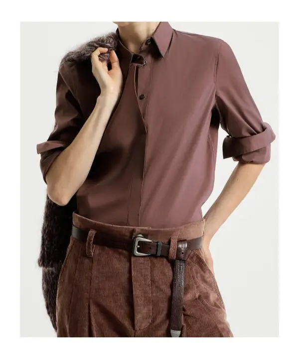 Brunello Cucinelli Stretch Cotton Poplin Shirt With Shiny Collar