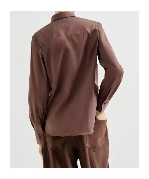 Brunello Cucinelli Stretch Cotton Poplin Shirt With Shiny Collar