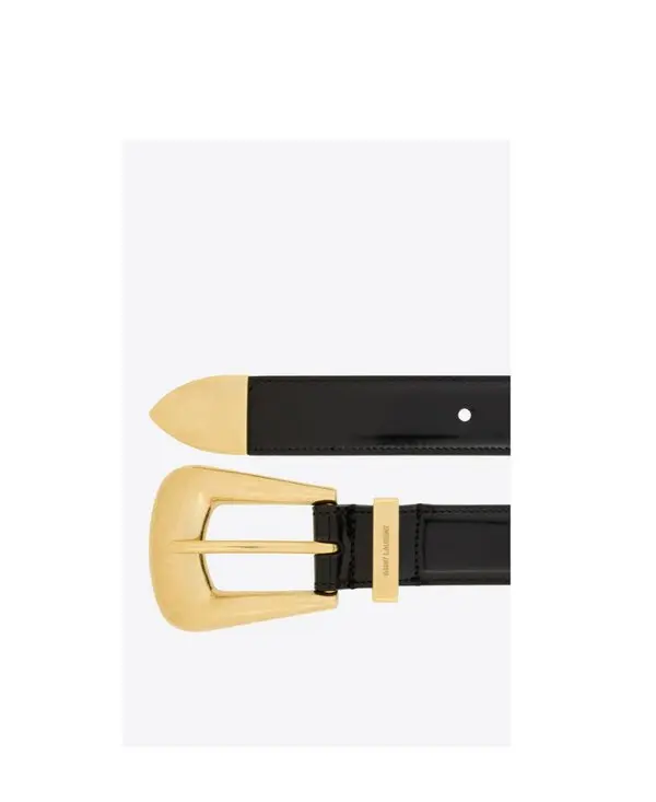Saint Laurent Folk Buckle Belt In Brushed Leather