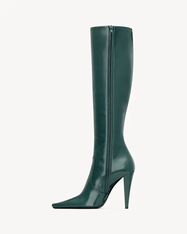 Saint Laurent Tall Boots In Smooth Leather With Side Zipper