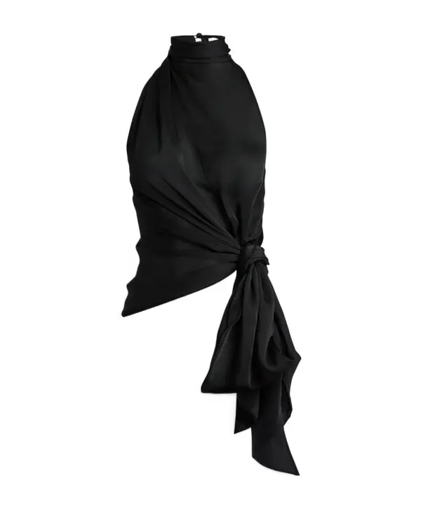Balmain Silk Charmeuse Halter Top With Tie Detail
