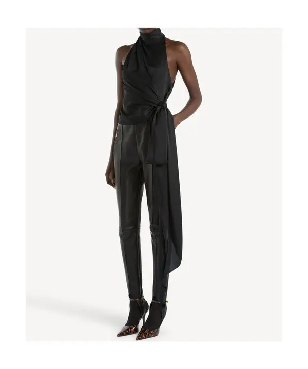 Balmain Silk Charmeuse Halter Top With Tie Detail