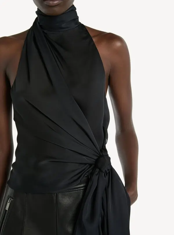 Balmain Silk Charmeuse Halter Top With Tie Detail