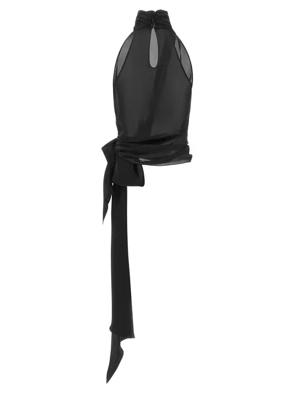 Balmain Silk Charmeuse Halter Top With Tie Detail