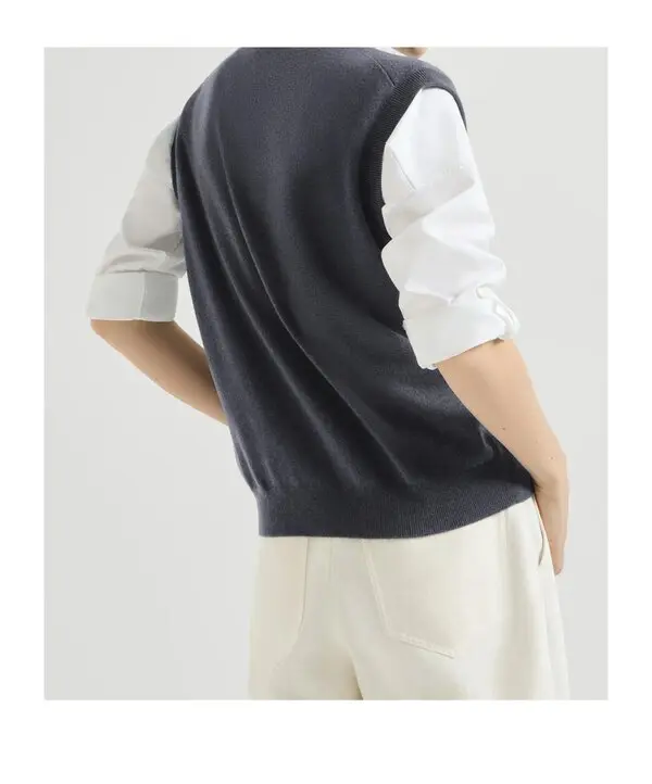 Brunello Cucinelli Cashmere Sweater Vest With Monili Embellishment