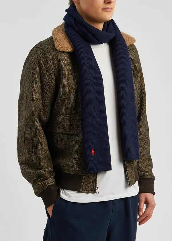 Polo Ralph Lauren Logo-embroidered Ribbed Wool Scarf