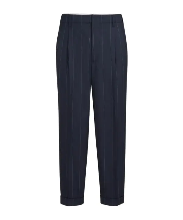 Brunello Cucinelli Virgin-wool Chalk-stripe Trousers With Double Pleats