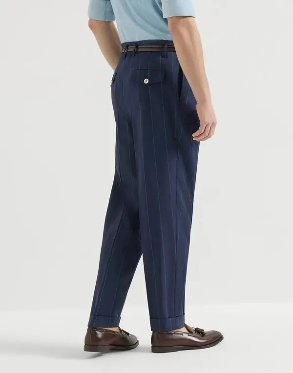 Brunello Cucinelli Virgin-wool Chalk-stripe Trousers With Double Pleats