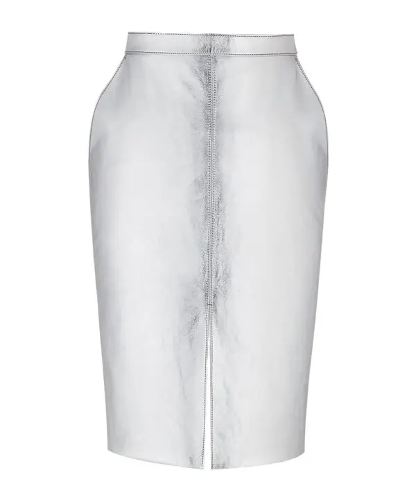 Saint Laurent Pencil Skirt In Metallic Leather