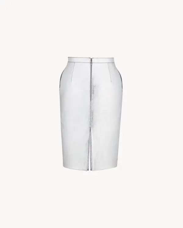 Saint Laurent Pencil Skirt In Metallic Leather