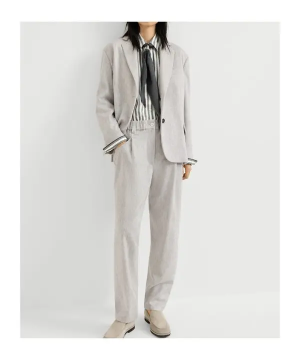 Brunello Cucinelli Wool Flannel Baggy Trousers With Monili - Grey