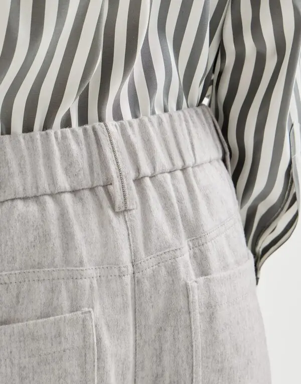Brunello Cucinelli Wool Flannel Baggy Trousers With Monili - Grey
