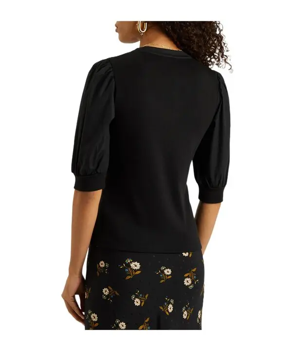 Veronica Beard Ribbed Stretch-cotton Top With Balloon Sleeves - Black