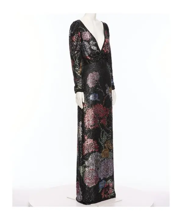 Valentino Garavani Sequined Long-sleeved V-neck Gown