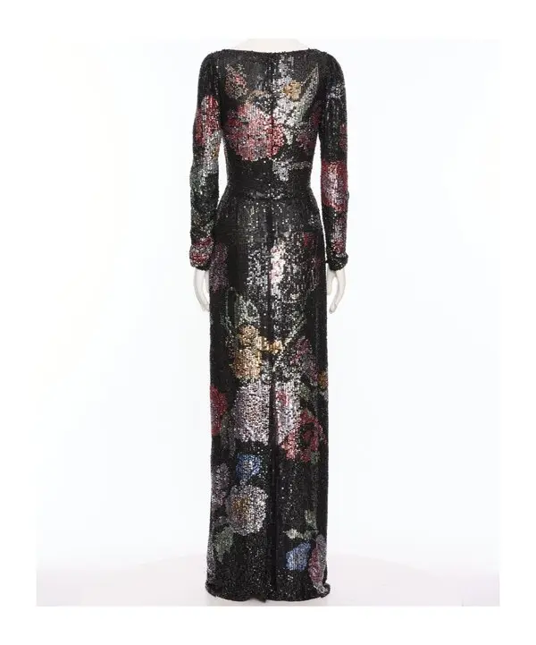 Valentino Garavani Sequined Long-sleeved V-neck Gown