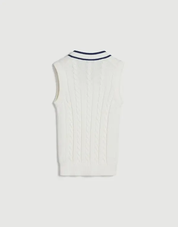 Brunello Cucinelli Cotton Cable Knit V-neck Vest With Emblem