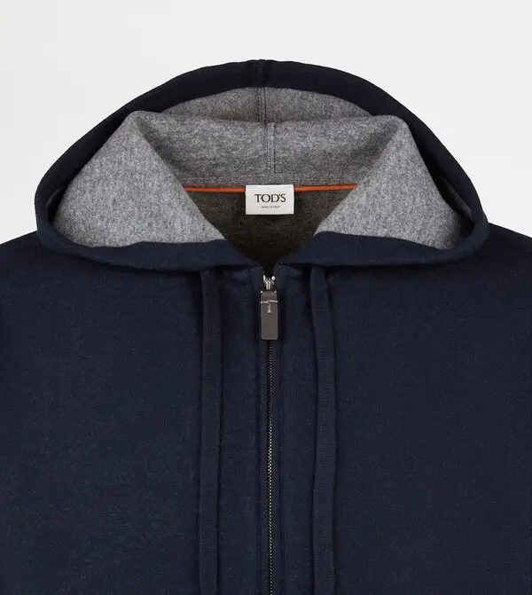 TOD'S Cashmere-blend Jersey Zip-up Hooded Jacket - Black