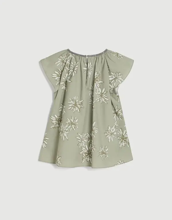 Brunello Cucinelli Cotton Daisy-print Poplin Top With Monili Detailing