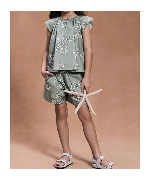 Brunello Cucinelli Cotton Daisy-print Poplin Top With Monili Detailing